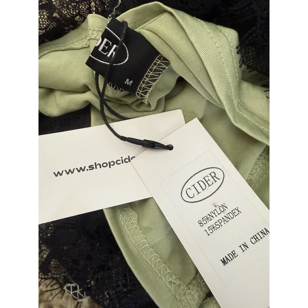 Cider | Dresses | Cider New Black Lace Milkmaid Dress M Green Mesh ...